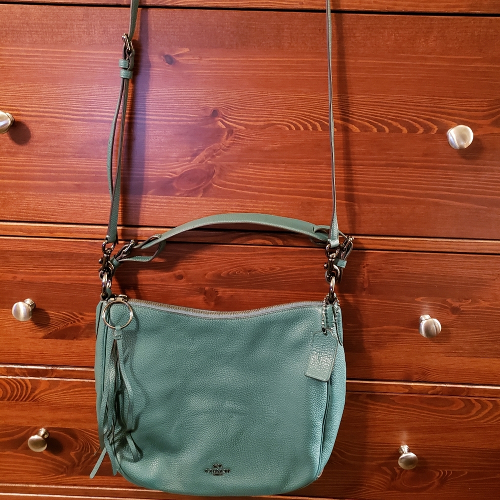 Coach Leather Sutton Hobo Dark Turquoise/Silver - Gem